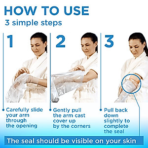 Mighty-X 100% Waterproof Cast Covers for Shower Arm Adult - [Watertight Seal] - 3pk Reusable Cast Protectors - Half Arm Cast Bags for Shower Arm