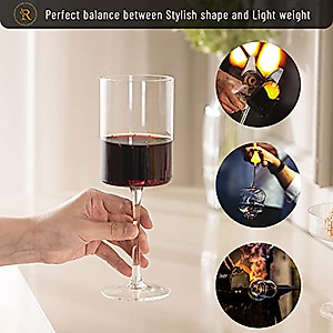 RAVNDOX Square Wine Glasses, WG4 White or Red Wine Glasses Set of 4, 14 Ounce Hand Blown Edge - Modern Flat Bottom - Unique Large Goblets…