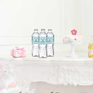 MonMon & Craft Welcome Baby Boy Water Bottle Stickers/Gender Reveal Bottle Wrappers/It's a Boy Water Labels Supplies/Baby Shower Decorations Blue (Set of 32)
