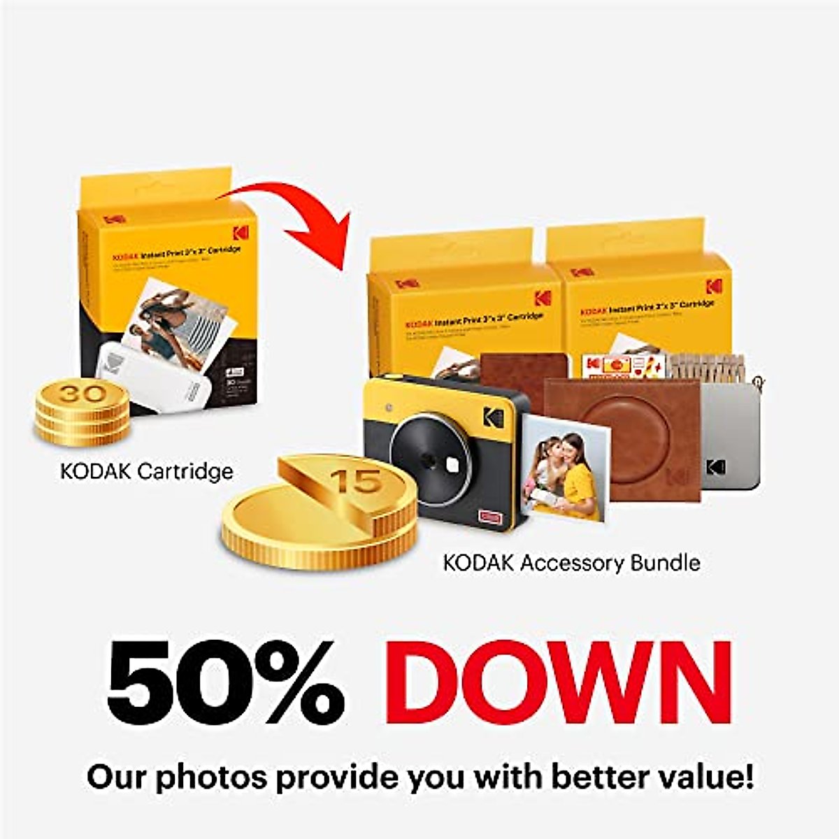KODAK Mini Shot 3 Retro 4PASS 2-in-1 Instant Digital Camera and Photo Printer (3x3 inches) Initial 8 Sheets + 60 Sheets Gift Bundle, Yellow (NOT Zink)
