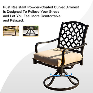 Domi Outdoor 7 pcs Patio Dining Set, Metal Dining Table, Swivel and Dining Chairs Conversation Set with Removable Beige Cushions for Garden Lawn Yard