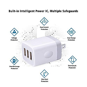 3 Port Wall Charger, 5V 3.1A USB Plugs, MultiPort Travel USB Wall Plug Home Charging Block Cube Compatible iPhone 13 12 11 Pro XS Max, Samsung Galaxy S22 S21 FE S10, Note 20 10,V35 THINQ Q7 G7