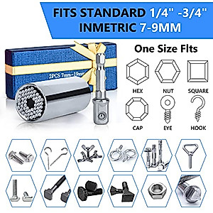 Universal Socket Tools,Professional 7mm-19mm Super Socket Tool Sets with Power Drill Adapter,Stocking Stuffers for Men, Gifts for Men Dad,Including Gift Box and bowknot