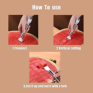 2Pcs 2024 New Watermelon Cutter, 2-in-1 Stainless Steel Fruit Knife Watermelon Fork Slicer Cutter Slicer Tool Dual Head Fruit Forks Slicer Knife Summer Portable Fruit Cutting Knife Fork (2, Silver)