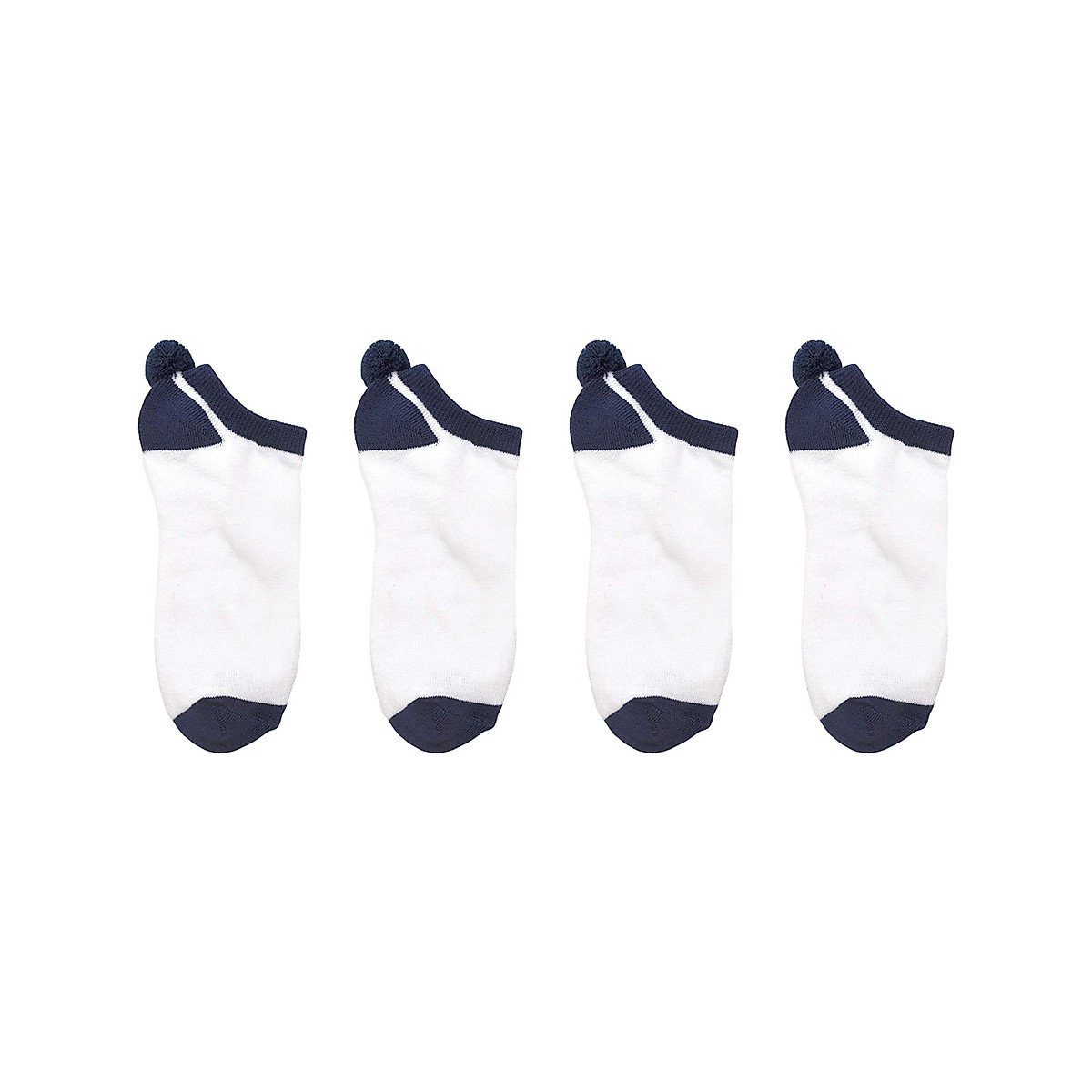 Everything Legwear Sock House Co. Pom Pom Socks (4 Pair) - Team Spirit Athletic Socks - Fits Ladies Shoe Size: 4-10 (Navy)