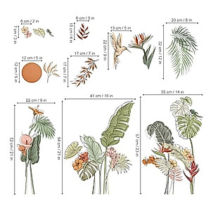 decalmile Boho Tropical Leaves Flower Wall Decals Bohemian Floral Plants Sun Wall Stickers Bedroom Living Room Office Wall Decor