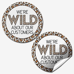 Wild About Our Customers Leopard Print Thank You Customer Appreciation Sticker Labels for Small Businesses, 60 1.5" Circle Stickers by AmandaCreation, for Envelopes, Postcards, Direct Mail, More!