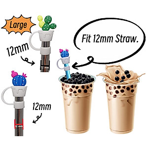 4PCS Straw Covers for Boba Straws, 12mm & 14mm Silicone Straw Tips for Wide straws Large straws Jumbo Straws Smoothie Straws Reusable Straws Glass Straw Silicone Straws
