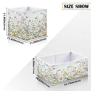 FUGIDOG 11x11x11 inch Fabric Storage Bins Flowers Hummingbirds Foldable Storage Cubes Baskets with Handles Clothes Toys Storage Box for Nursery Closet Shelves Organizer