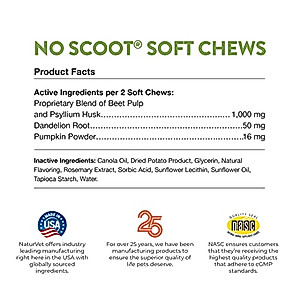 NaturVet - No Scoot for Dogs - 120 Soft Chews - Plus Pumpkin - Supports Healthy Anal Gland & Bowel Function - Enhanced with Beet Pulp & Psyllium Husk