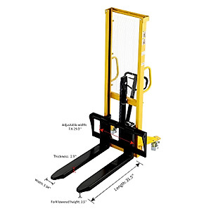 DMC-FPPS 1100lbs Capacity Manual Pallet Stacker, 63" Hydraulic Lift Height, 7.9"-29.3" Width Adjustable Forks, Hand Pallet Truck Forklift