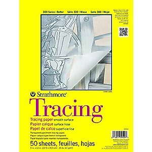 Strathmore 300 Series Tracing Paper Pad, Tape Bound, 9x12 inches, 50 Sheets (25lb/41g) - Artist Paper for Adults and Students