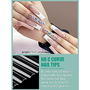 504 PCS No C Curve Clear Nail Tips for Acrylic Nails Professional, 3XL Extra Long, 12 Sizes Half Cover Straight Tapered Square French Fake Nail Tips for Nail Salons Home DIY