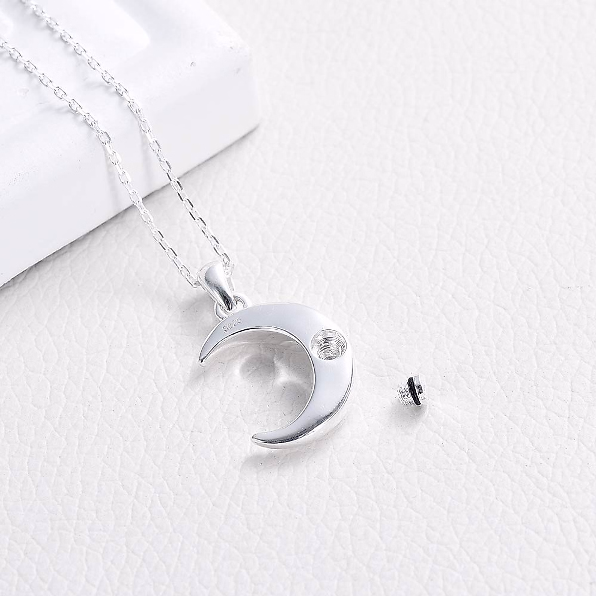 Imrsanl Cremation Jewelry for Ashes Moon Urn Necklace Stainless Steel Memorial Lockets Keepsakes Jewelry for Ashes Pendant - Fill kit (Sterling Silver)