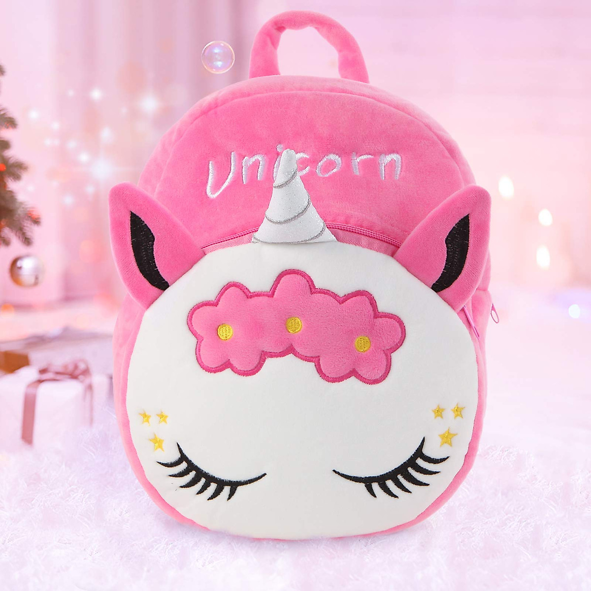 Mloovnemo Kids Unicorn Plush Toddler Travel Preschool Shoulder Backpack for 1-5 Year Old Kindergarten Girls Gift (Pink Unicorn)