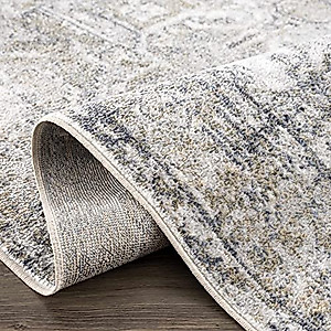 Hauteloom Hera Machine Washable Living Room Bedroom Area Rug - Pet Friendly - Vintage Distressed - Bohemian Oriental Persian Traditional Look - Olive Green, Grey, Beige - 7'10" x 10'2"