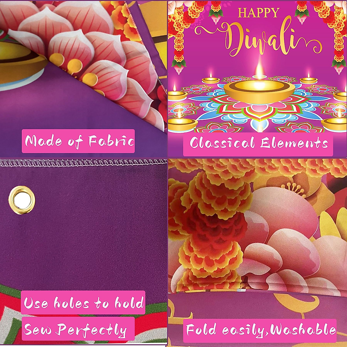 Diwali Backdrop Decorations for Home Large Happy Diwali Banner Diwali Backdrops for Wall Happy Diwali Backdrop for Indian Festival of Lights Party Decorations Background Decor