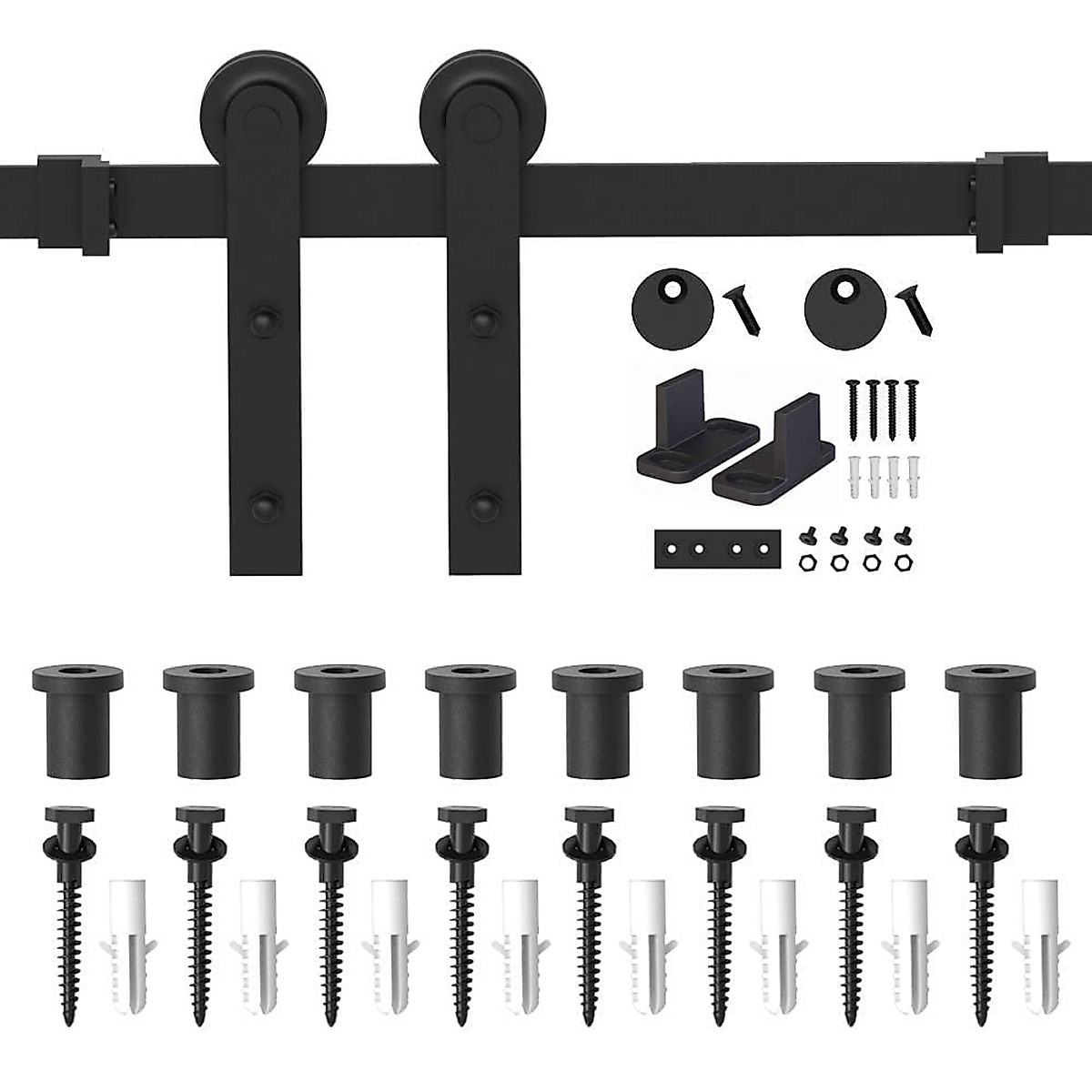 WINSOON Black 10FT Single Door Kit with 12" Sliding Barn Door Handles Brushed Nickel