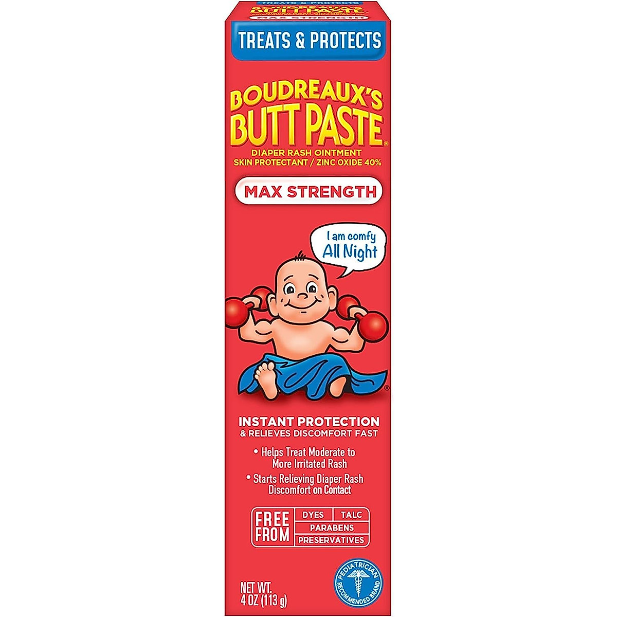 Boudreaux's Butt Paste Maximum Strength Diaper Rash Cream, Ointment for Baby, 4 oz. Tube, (Pack of 1)