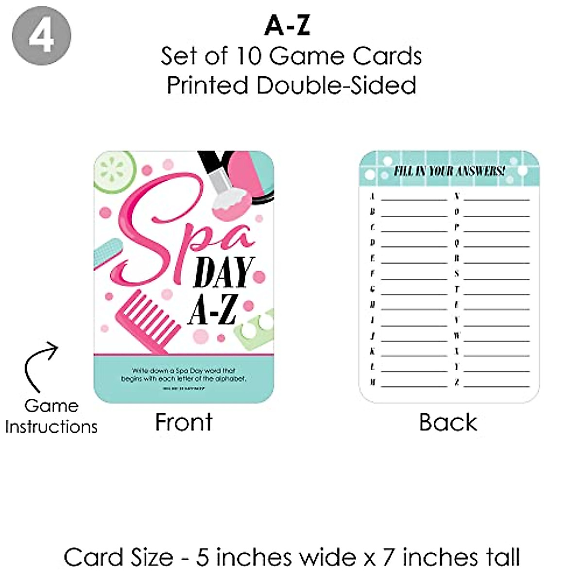 Big Dot of Happiness Spa Day - 4 Girls Makeup Party Games - 10 Cards Each - Gamerific Bundle