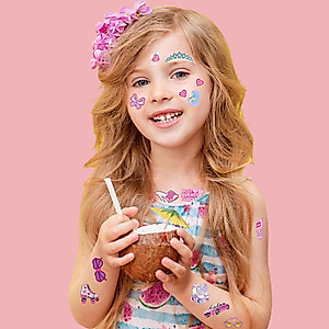 Qpout 154Pcs Pink Temporary Tattoos for Girls Cute Pinkish-purple Princess Themed Face Fake Tattoos Stickers for Pink Birthday Party Supplies Decorations Favors,20 Sheets