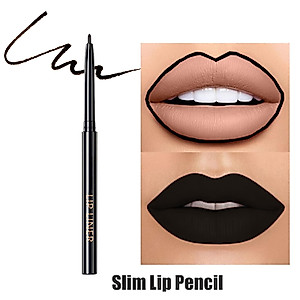 3Pcs Black Lipstick Kit, Matte Lipstick+Glossy Lip Gloss+Lip Liner Pencil, Long Wear Velvet Black Liquid Lipstick Make up Gift Set