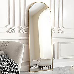 HARRITPURE 64"x21" Arched Full Length Mirror Free Standing Leaning Mirror Hanging Mounted Mirror Aluminum Frame Modern Simple Home Decor for Living Room Bedroom Cloakroom, Gold