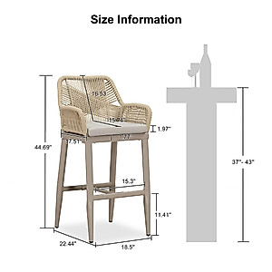 PURPLE LEAF Outdoor 29" Bar Stools Set of 4, Boho Patio Bar Height Chair with Cushion and Back for Outdoor and Indoor, Kitchen, Garden, Patio, Champagne