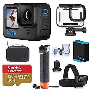 GoPro HERO10 Black, Waterproof Action Camera, 5.3K60/4K Video Bundle with Protective Housing, Adventure Kit, 128GB microSD Card, Extra Battery, Cleaning Kit