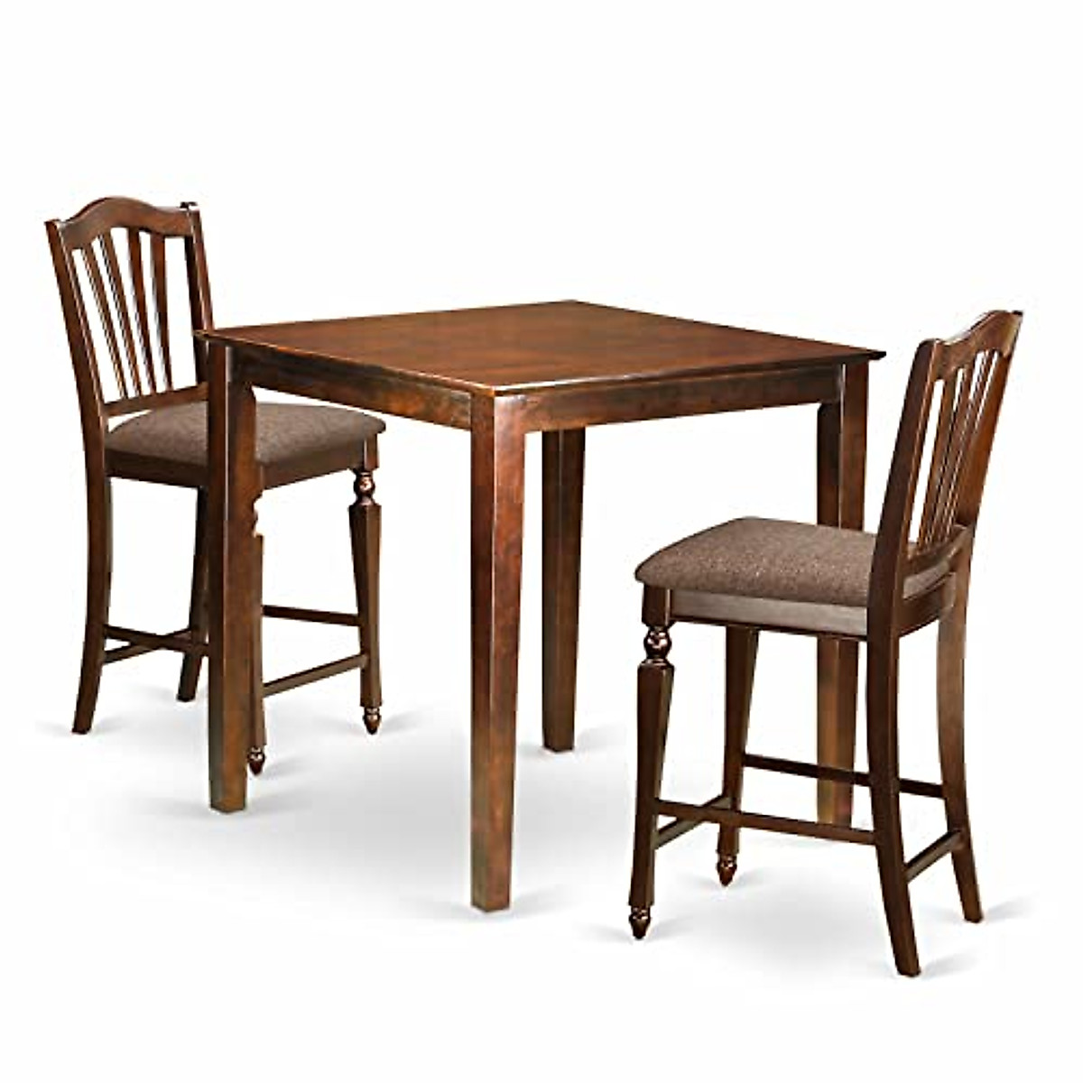 East West Furniture VNCH3-MAH-C Vernon 3 Piece Kitchen Counter Height Dining Set Contains a Square Pub Table and 2 Linen Fabric Upholstered Chairs, 36x36 Inch, Mahogany