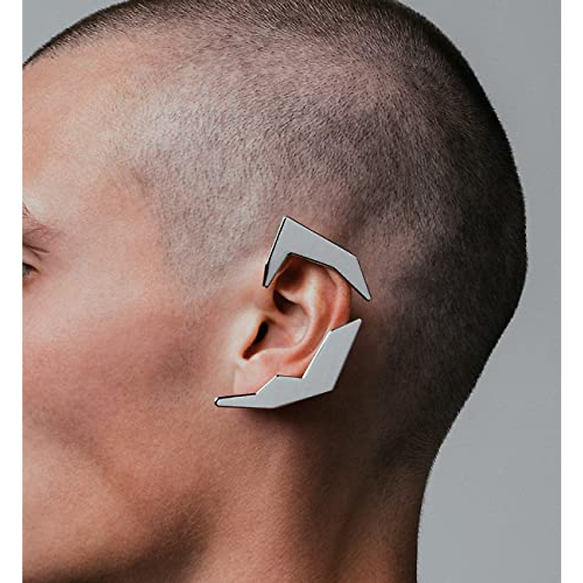 L'VOW Cyber Punk Non-Piercing Cuff Earrings Wrap Unisex Around Earring On Cartilage Clip Jewelry Accessories Cyborg(Style2-Silver)