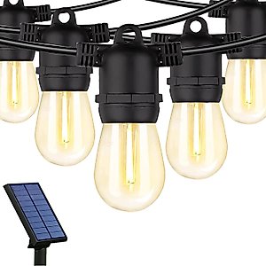 Solar String Lights Outdoor Waterproof Led 27FT Heavy Duty Patio Lights w/12 Plastic Hanging S14 Edison Bulbs, Shatterproof Commercial Grade Vintage Bulbs for Outside Backyard Garden Porch Yard Décor