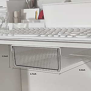 YJMZ Under Desk Drawer 2 Pack.Hidden Self-Adhesive Desk Drawer Slide out, Stick on Drawer Under Desk Organizer for Desk/Closet/Bookcase/Kitchen Cabinet etc. Acrylic (Clear S + Clear S)