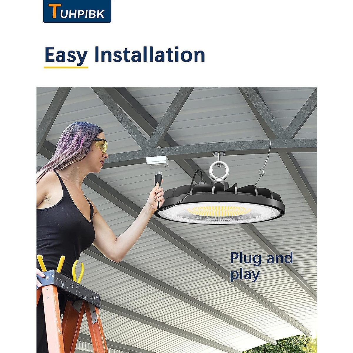TUHPIBK Super Bright UFO LED High Bay Light 150W, 22500LM High Bay LED Lighting, 5000K Commercial Lights, UL US Plug 5' Cable, Alternative to 600W MH/HPS for Warehouse Shop Garage Barn Factory, IP65