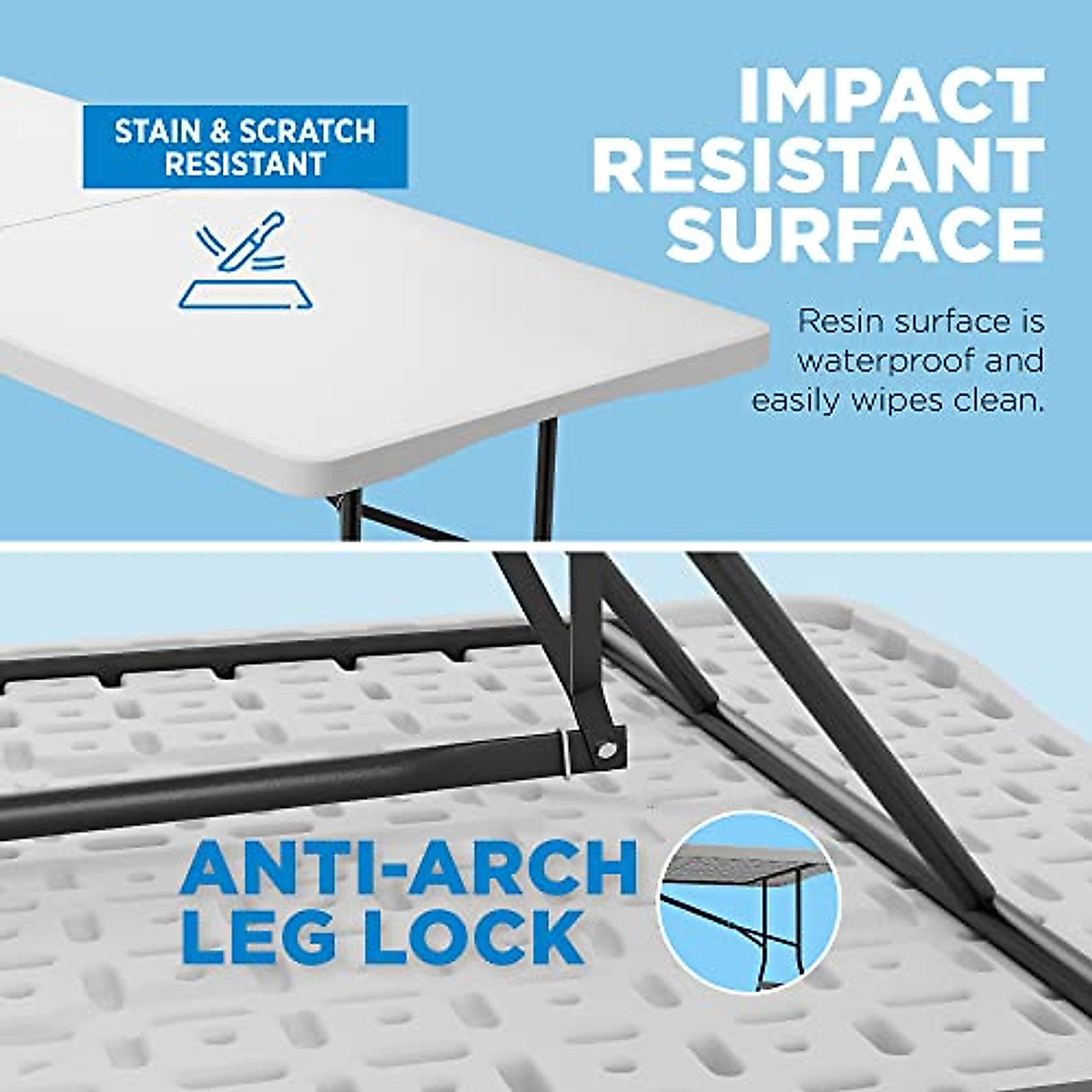 Sorfey Portable Folding Table 6-Foot X 30 inch Plastic Indoor & Outdoor for Picnic, BBQ, Party,