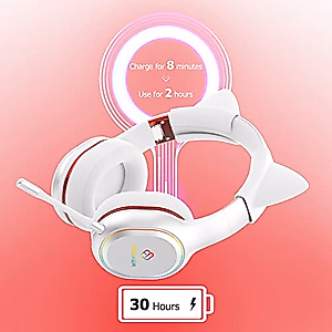 FEDIKER Wireless Gaming Headset for PS5 PS4 PC W3 USB Dongle Low Latency Bluetooth, Headphones with Detachable Mic, Mute Function, RGB, Immersive 4D, Cute White Cat Ear Headset for Girls