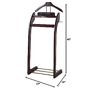 Proman Products Windsor Valet Suit Stand VL36140 with Top Tray, Contour Hanger, Trouser Bar, Tie & Belt Hooks and Shoe Rack, 17" W x 14" D x 40" H, Mahogany