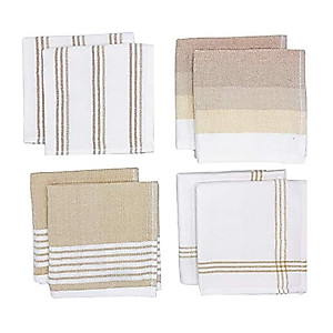 The Accented Co. Dish Cloths, Set of 8 - Absorbent, Fast Drying Dish Towels - Turkish Cotton with Hanging Loop (12x12 inches)(Beige Tan Brown)