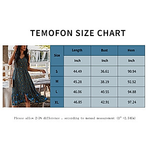 TEMOFON Women Dress Summer Sleeveless Bohemian Floral V Neck Button Down Flowy Boho Dresses 2025 Navy Blue XL
