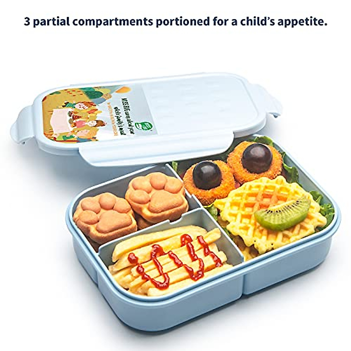 MISS BIG Bento Box, Lunch Box Kids,Ideal Leak Proof Lunch Box Containers, Mom’s Choice Kids Lunch Box, No BPAs and No Chemical Dyes Bento Box for Kids,Microwave and Dishwasher Safe Lunch Box (Blue M)