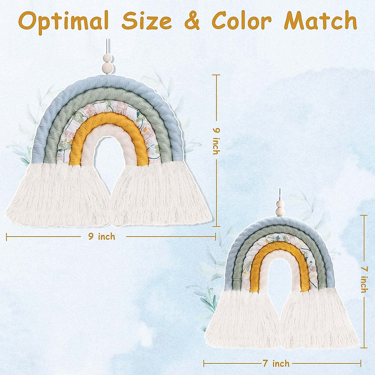 Macrame Rainbow Wall Hanging Boho Nursery Baby Room Kids Green Rainbow Décor (7X7Inches,Green)