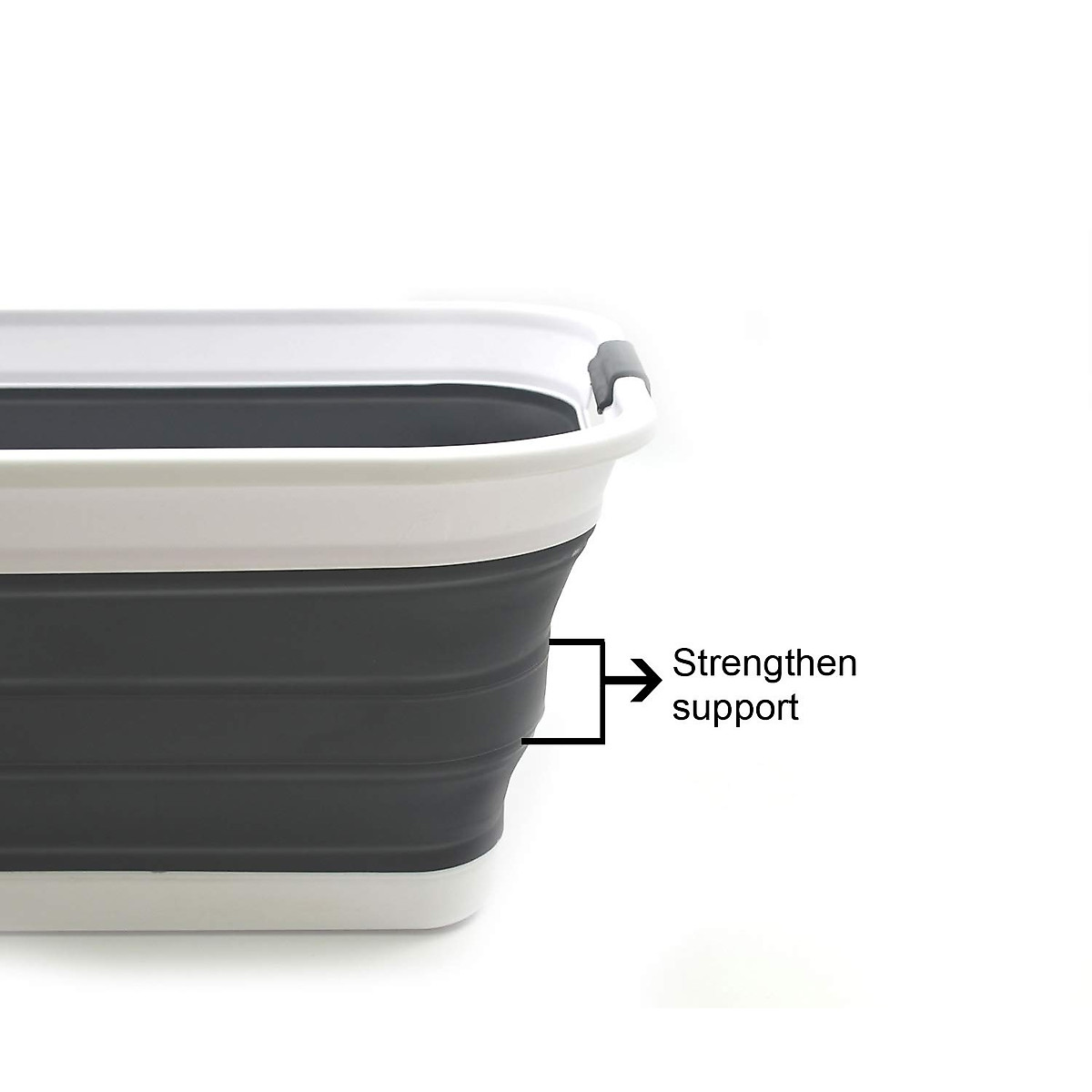 SAMMART 42L(11 gallon) Set of 2 Collapsible Plastic Laundry Basket-Foldable Pop Up Storage Container-Portable Washing Tub-Space Saving,Water capacity 34L(9 gallon) (2 rectangular - strengthen, black)