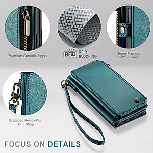 Defencase for iPhone 14 Plus Case, RFID Blocking for iPhone 14 Plus Wallet Case for Women and Men with Card Holder Zipper PU Leather Protective Cover for iPhone 14 Plus Phone Case, Blue Green