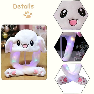 Arcimatto Animal Hat Plush Bunny Ears Moving Jumping Dress Up Cosplay Party Christmas Holiday Rabbit Cap for Kids Adults (White Rabbit)