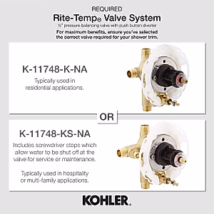 KOHLER K-T1441-3-BL Purist® Rite-Temp® Pressure-Balancing Bath and Shower Faucet Trim with Push-Button Diverter, 7-3/4-Inch Spout and Cross Handle