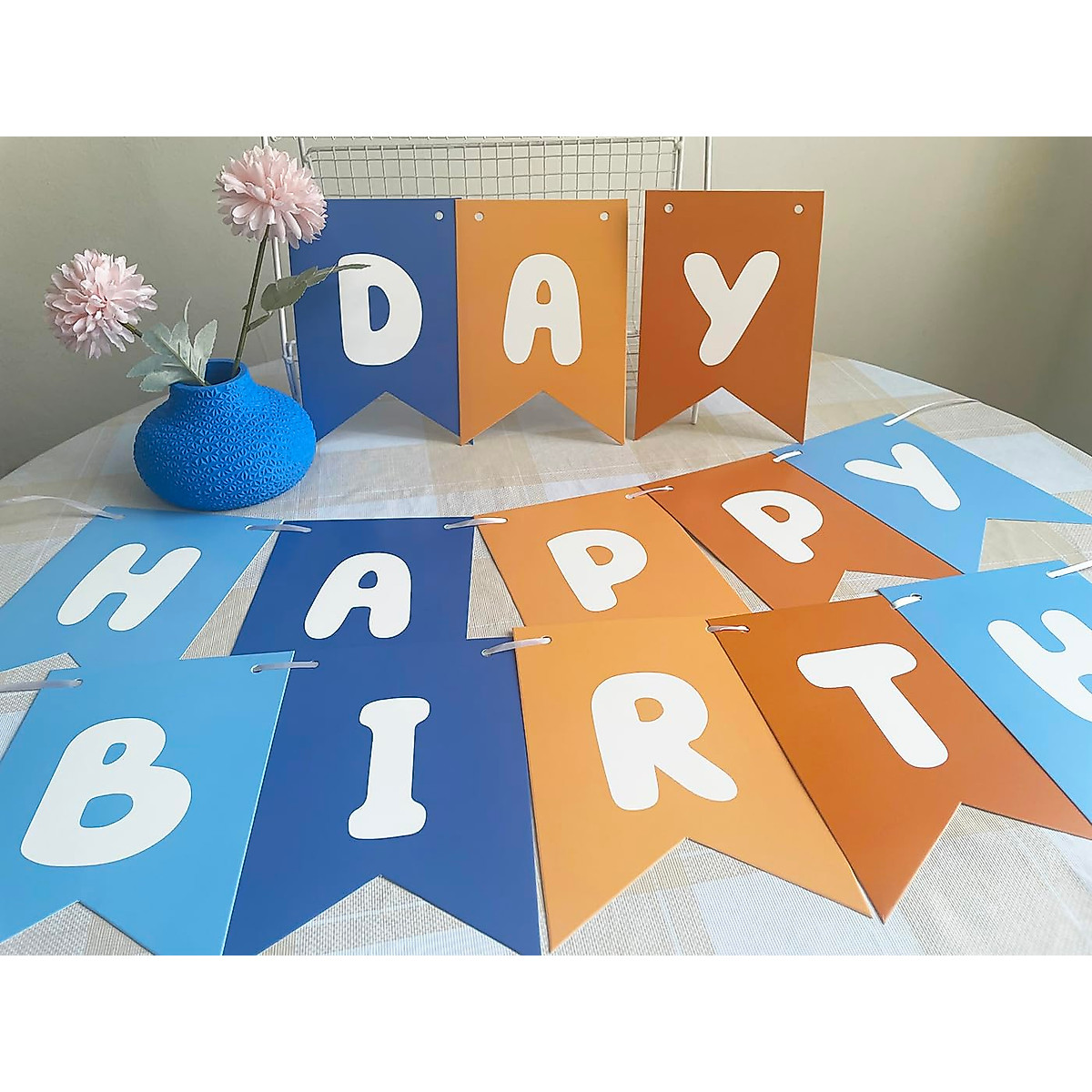 Runhiskii Blue and Orange Birthday Banner, Happy Birthday Banner Blue Orange Party Decorations for Boys, Kids Birthday Decoration Boys’ 1st Birthday Decor