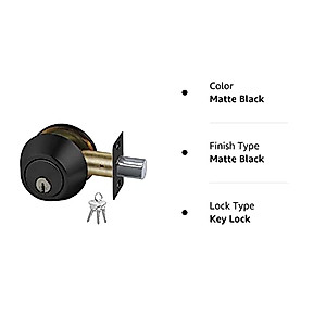 BESTTEN Single Cylinder Deadbolt, Dead Bolt for Front Door and Garage Door, Keyed One Side, Thumb Turn Inside, Matte Black Finish