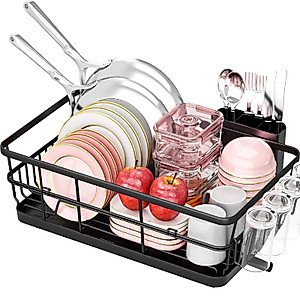 TOOLF 2-Tier Dish Rack,Easy Assemble Large Capacity Dish Drying Rack with Side Mounted Utensil Holder and Cup Holder, Organizing Dishes Kitchen Counter Top or Sink Side