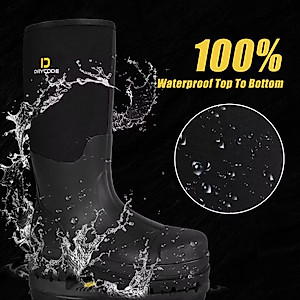 D DRYCODE Work Boots for Men with Steel Shank, Waterproof Rubber Boots 7mm Neoprene Insulated Anti-slip Mud Rain Boots, Black, Size 5-14