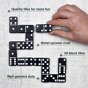 Dominos Set for Adults and Kids - Dominoes - Domino Classic Board Games, Christmas Games – Double Six Standard Dominos Set 28 Tiles with Black Leather Case - Juegos de Mesa (Black Leather Case)